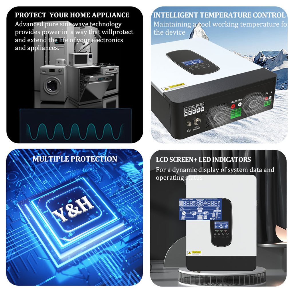 Y&H 3200W 24V Solar Hybrid Inverter Off-Grid Pure Sine Wave MPPT 80A S ...