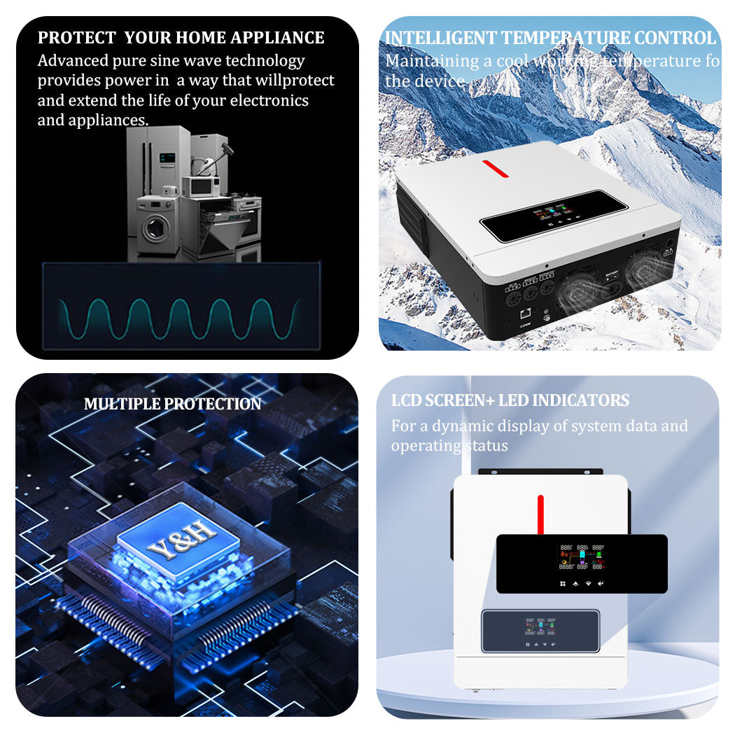 Y&H 6.2KW 48V Solar Hybrid Inverter Pure Sine Wave MPPT 120A Solar Cha ...